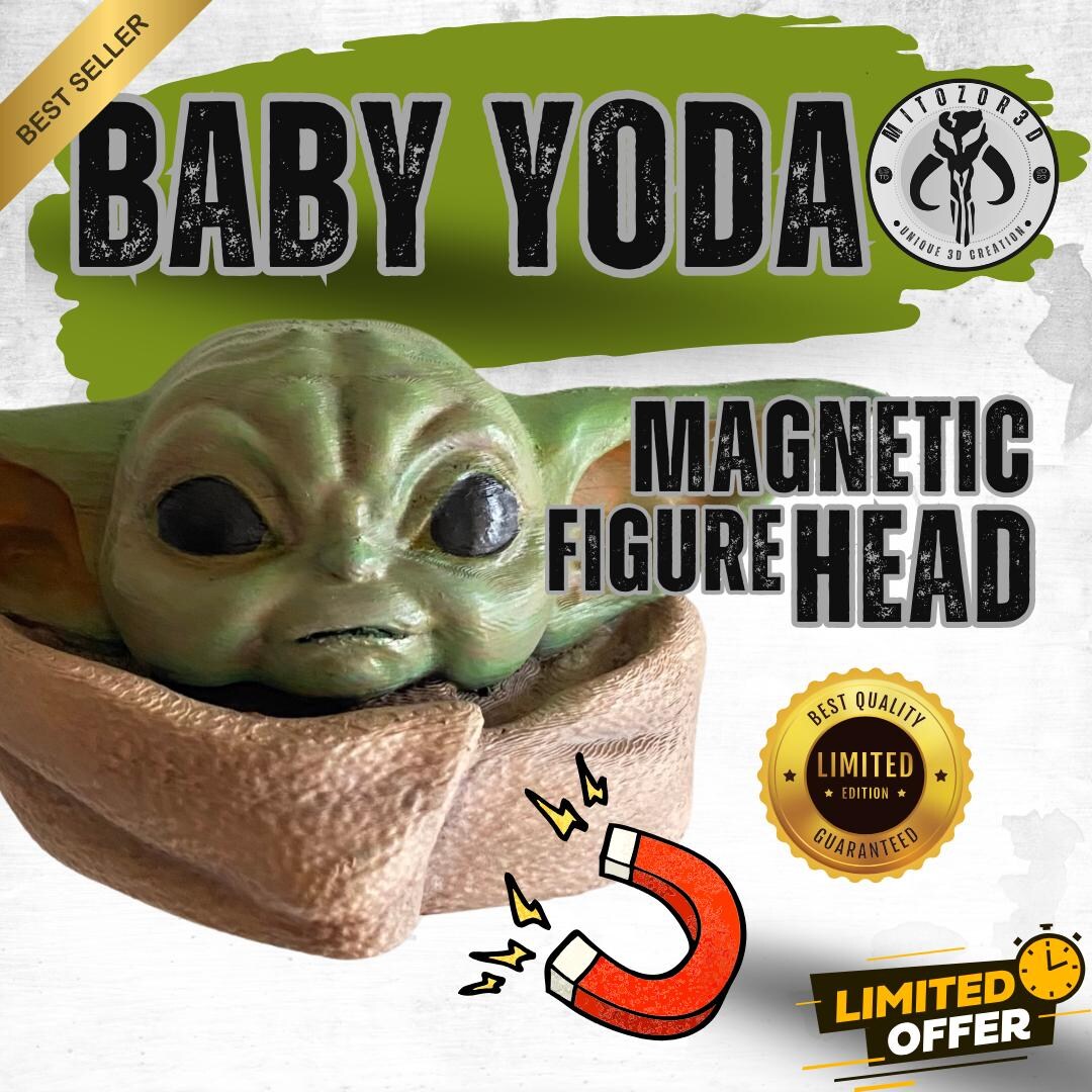 Baby Yoda - Grogu Magnetic Figure Head - 3D Printed & Hand-painted ...
