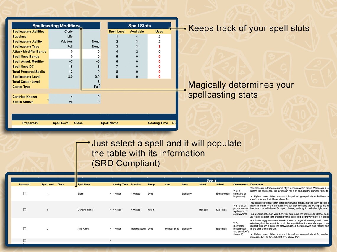 Automated D&D Character Sheet Spreadsheet - Streamlined Character ...