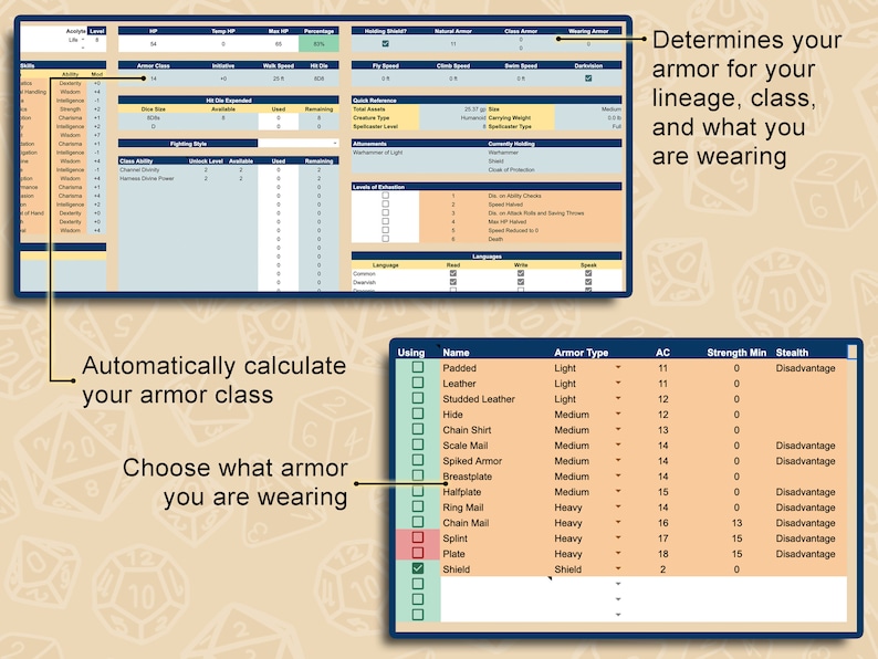 Automated D&D Character Sheet Spreadsheet - Streamlined Character ...