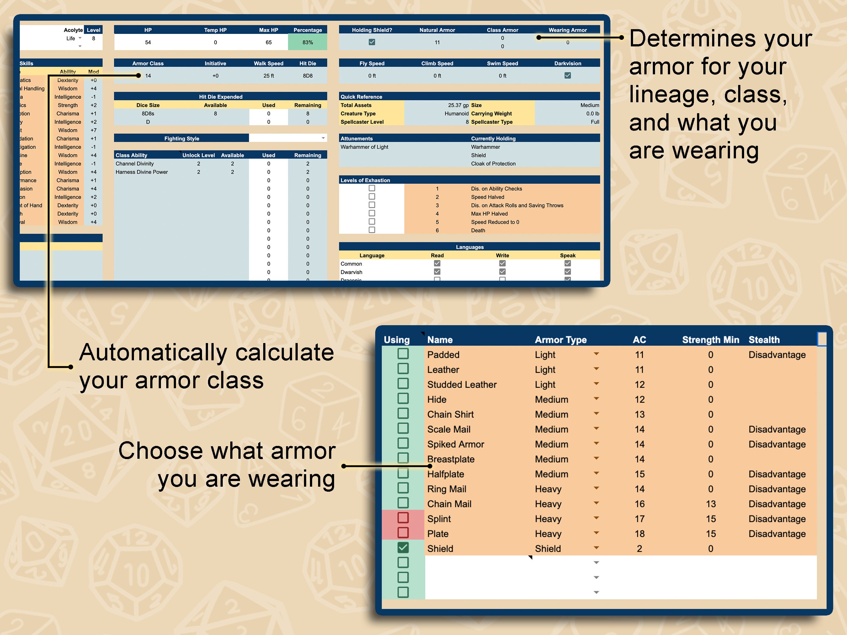 Automated D&D Character Sheet Spreadsheet - Streamlined Character ...