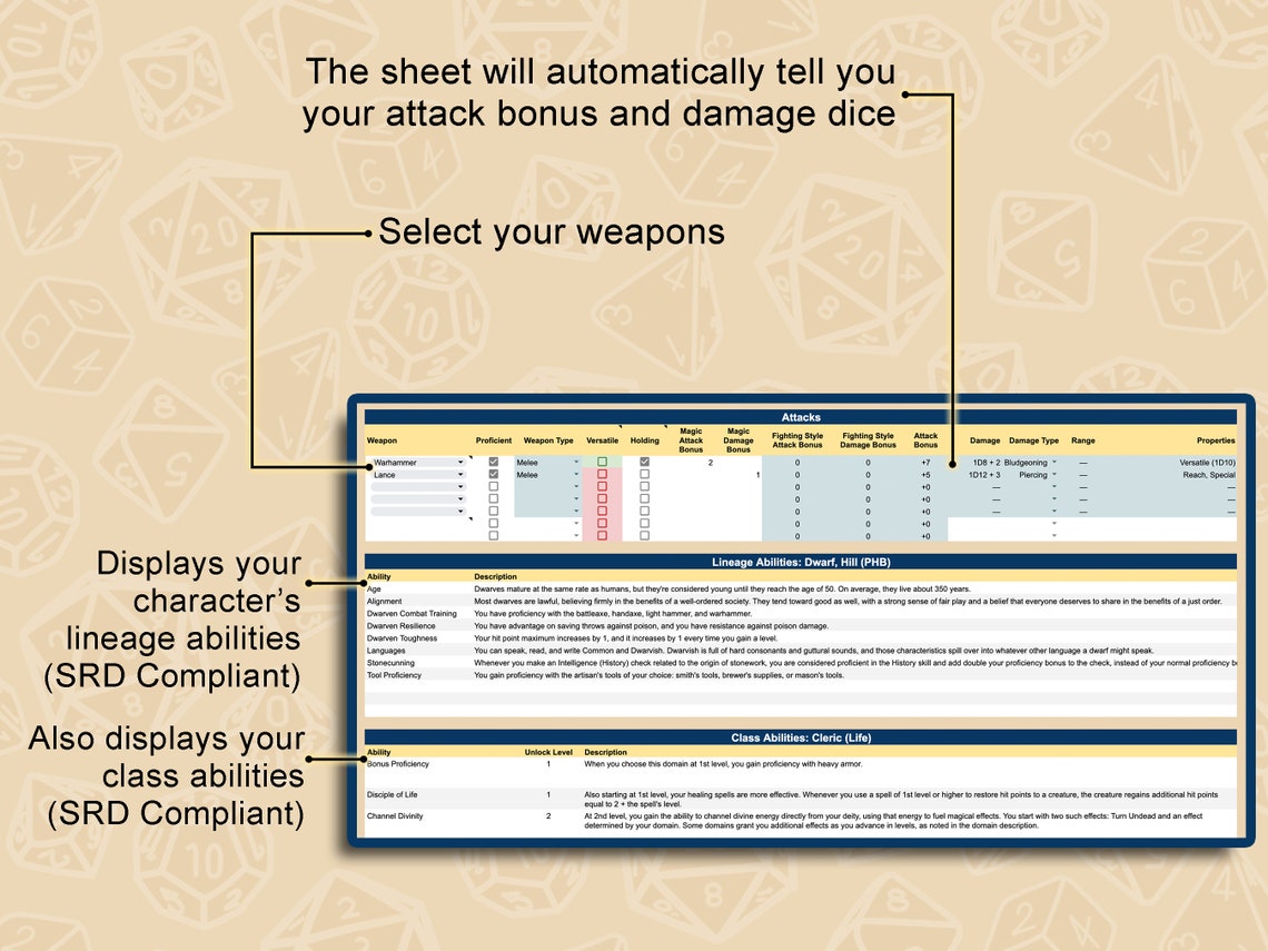 Automated D&D Character Sheet Spreadsheet - Streamlined Character ...