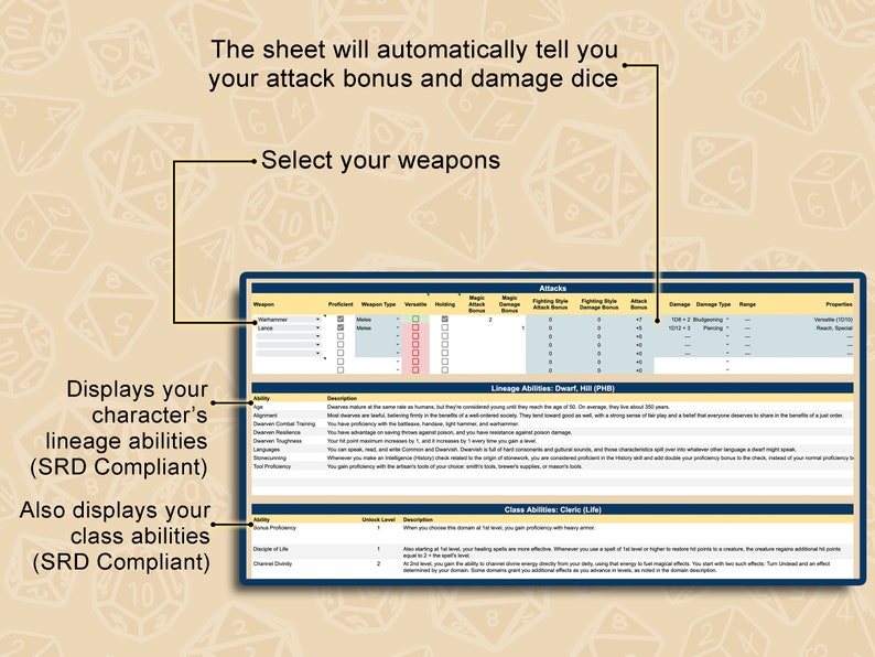 Automated D&D Character Sheet Spreadsheet - Streamlined Character ...