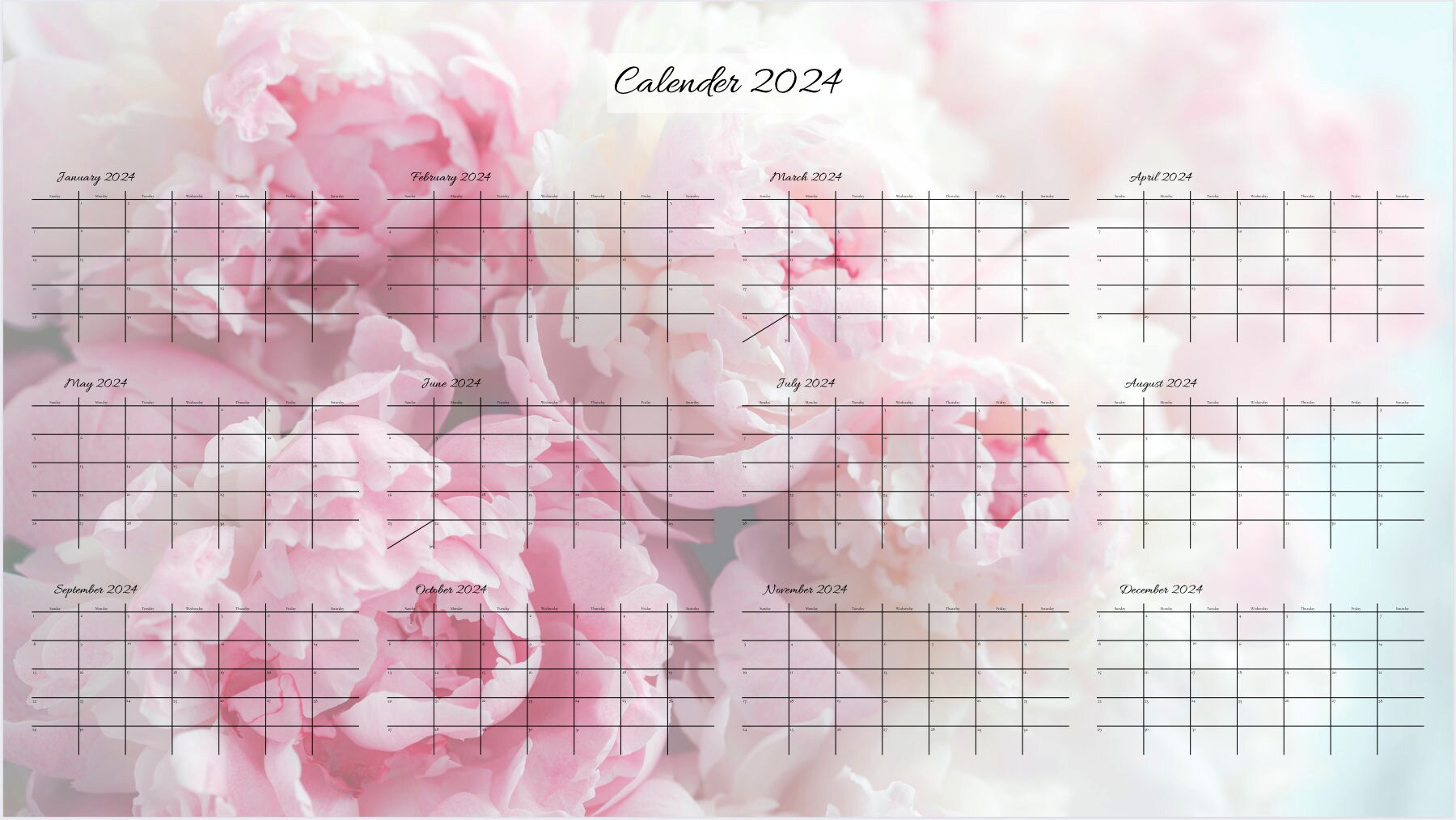 Flower Theme Calender 2024 Template - Etsy