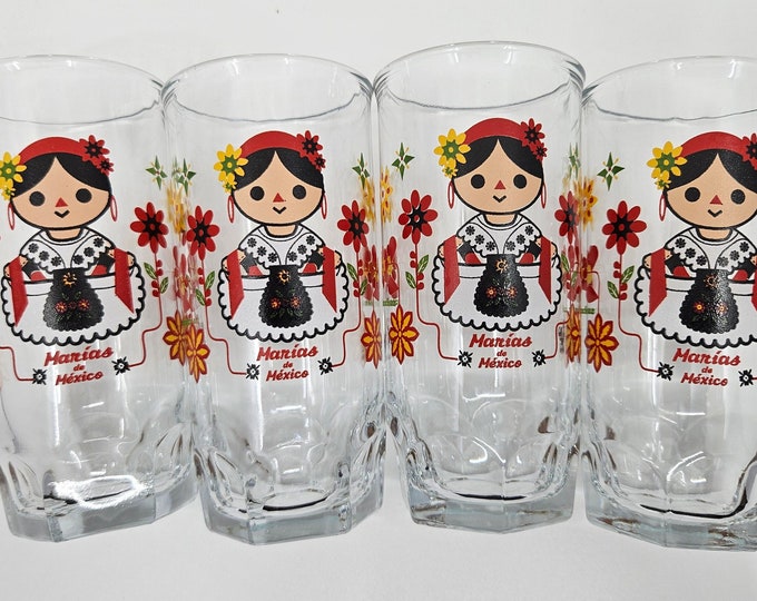 Mole Jar Juice Glasses | Marias De Mexico (veracruz Theme) | Set of 4 ...