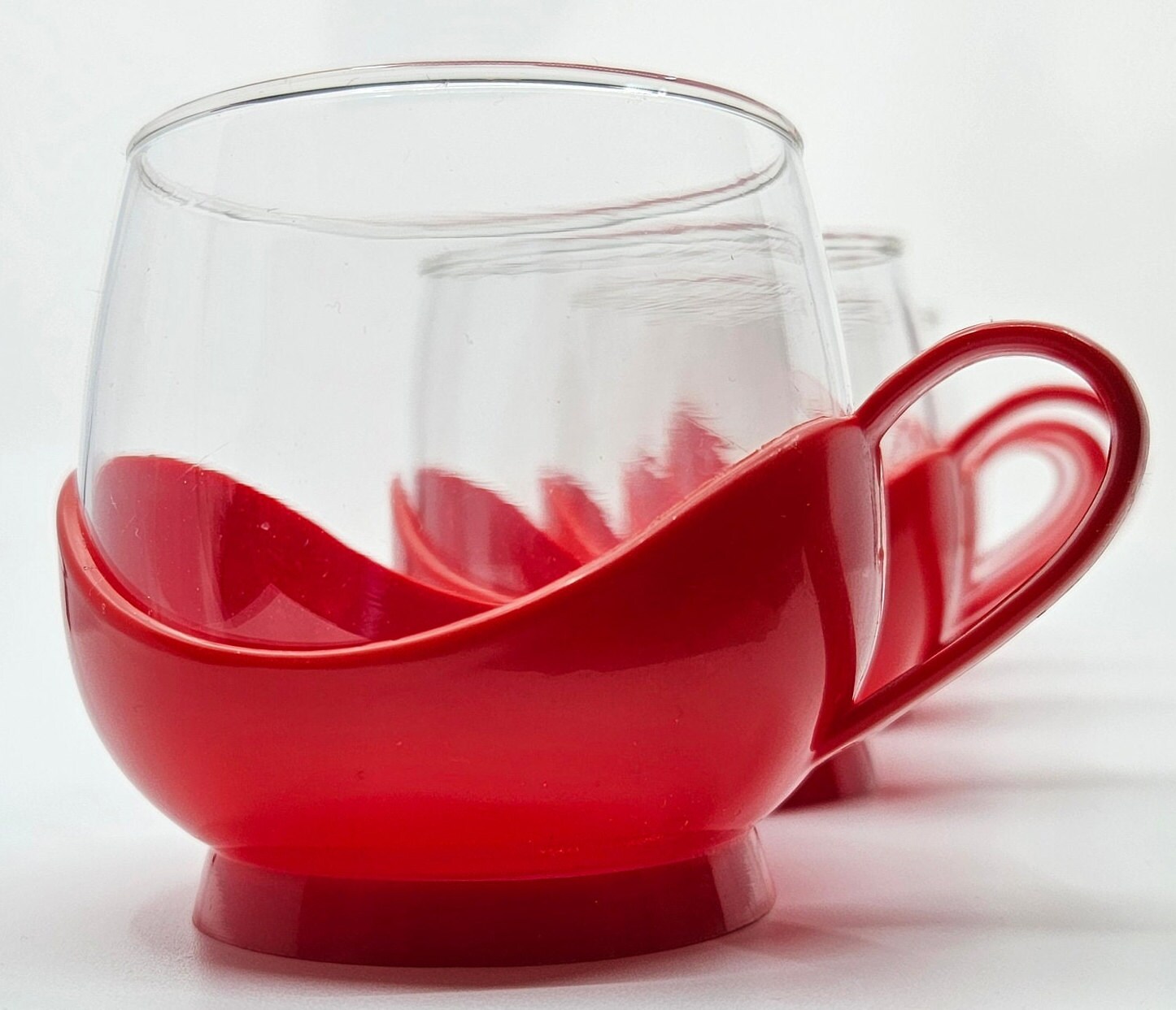 1960s German Retro-futuristic Glass Tea Cups With Molded Red Plastic ...