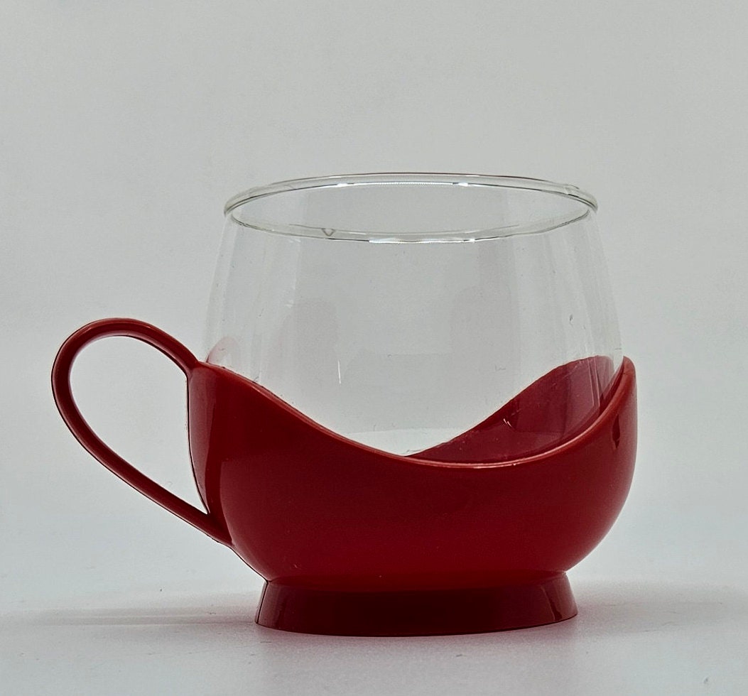 1960s German Retro-futuristic Glass Tea Cups With Molded Red Plastic ...