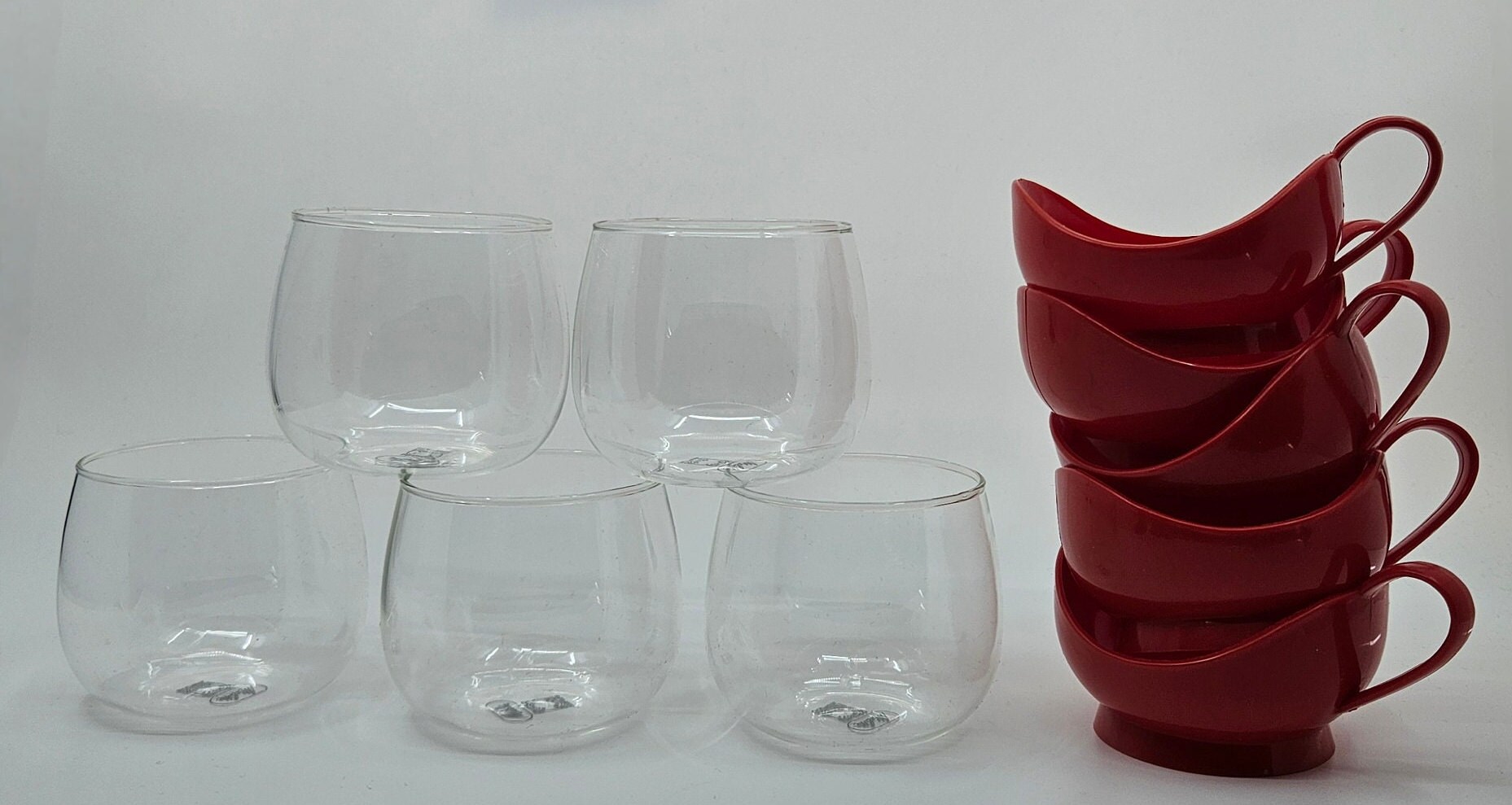 1960s German Retro-futuristic Glass Tea Cups With Molded Red Plastic ...