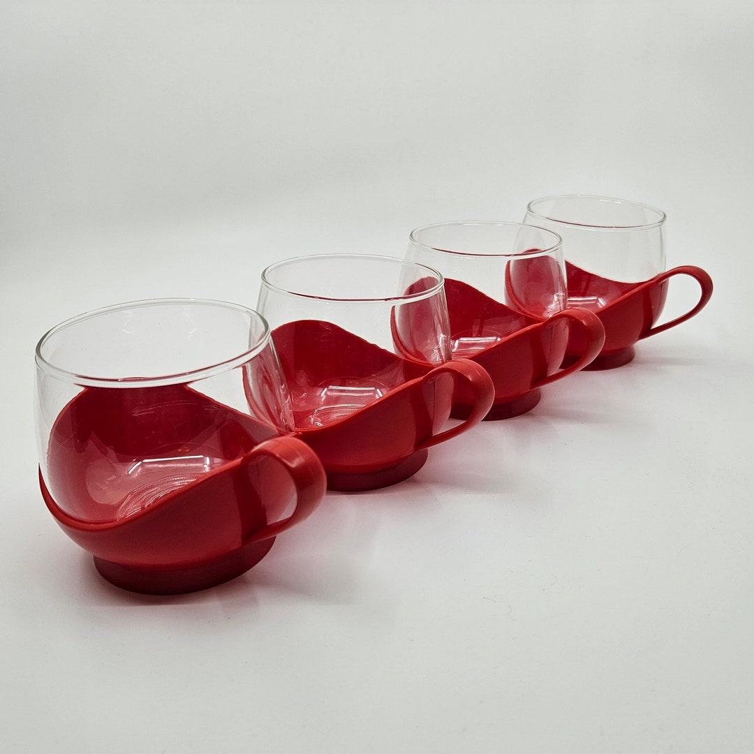 1960s German Retro-futuristic Glass Tea Cups With Molded Red Plastic ...