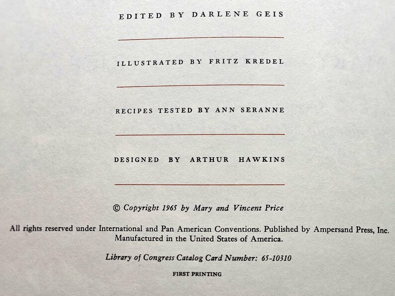 1965 First Printing of Mary & Vincent Price Cookbook 'A Treasury of ...