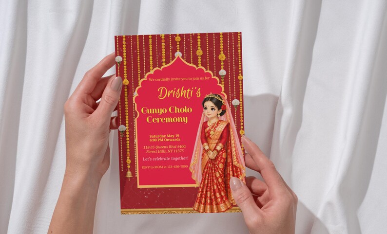 Gunyo Cholo Invitation: Nepali Half Saree Ceremony (canva Template ...