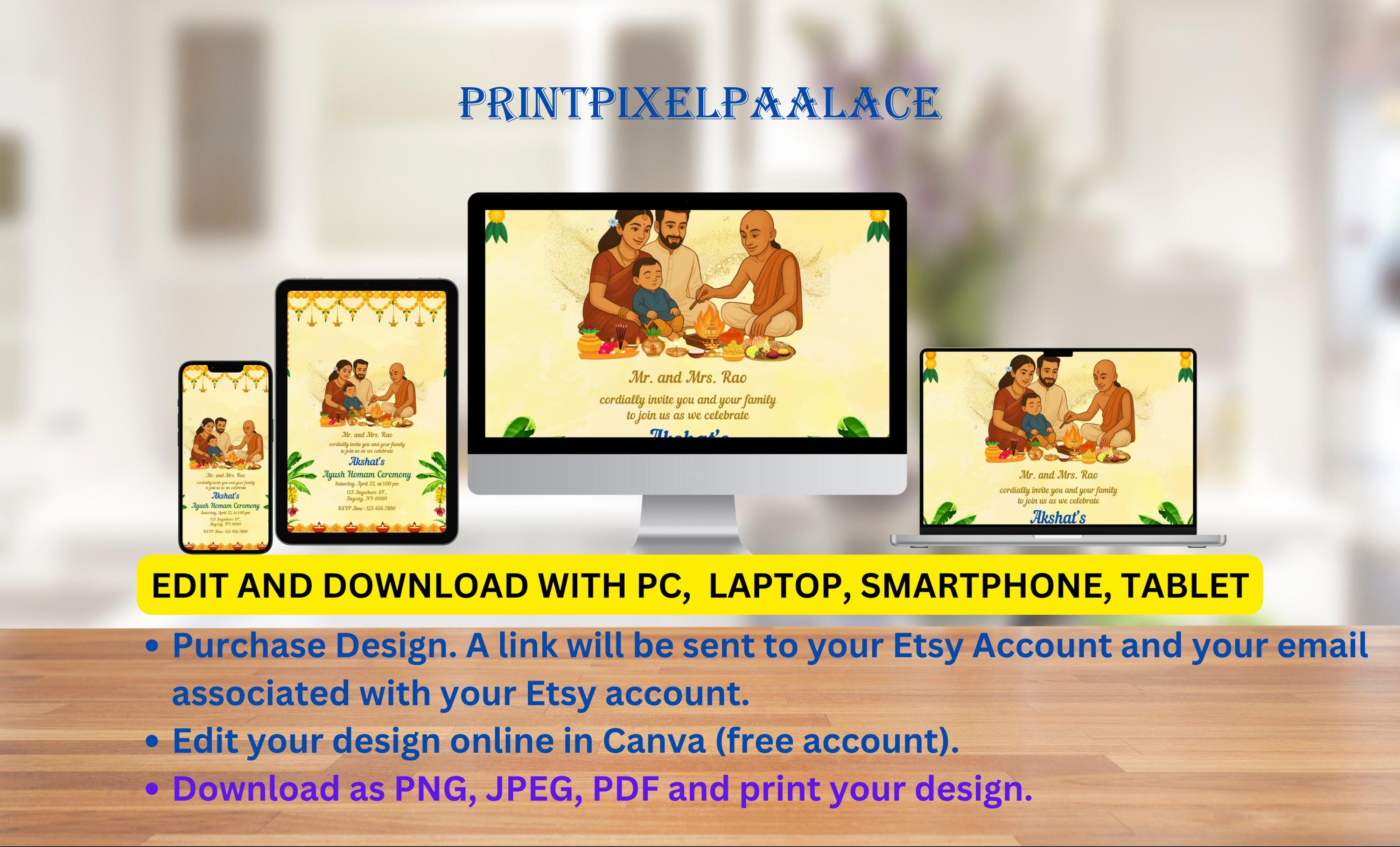 Baby Boy Ayush Homam Invitation: Editable Canva Template (digital ...