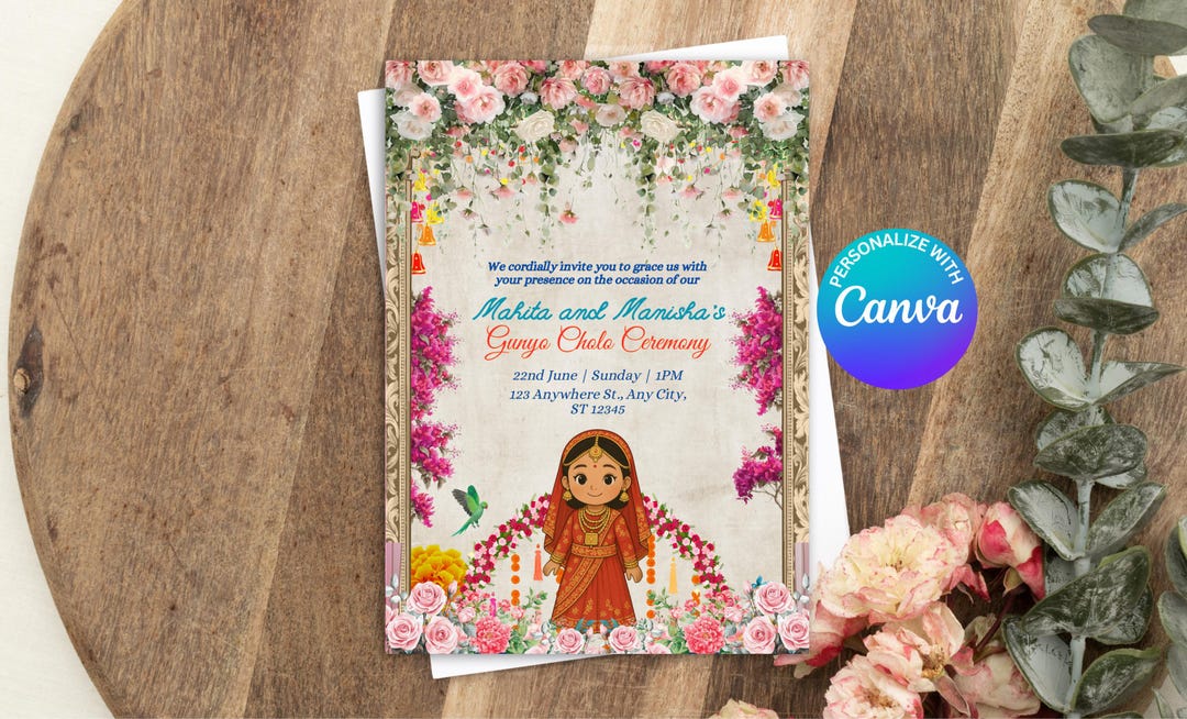 Gunyo Cholo Invitation: Nepali Half Saree Ceremony, Canva Template - Etsy
