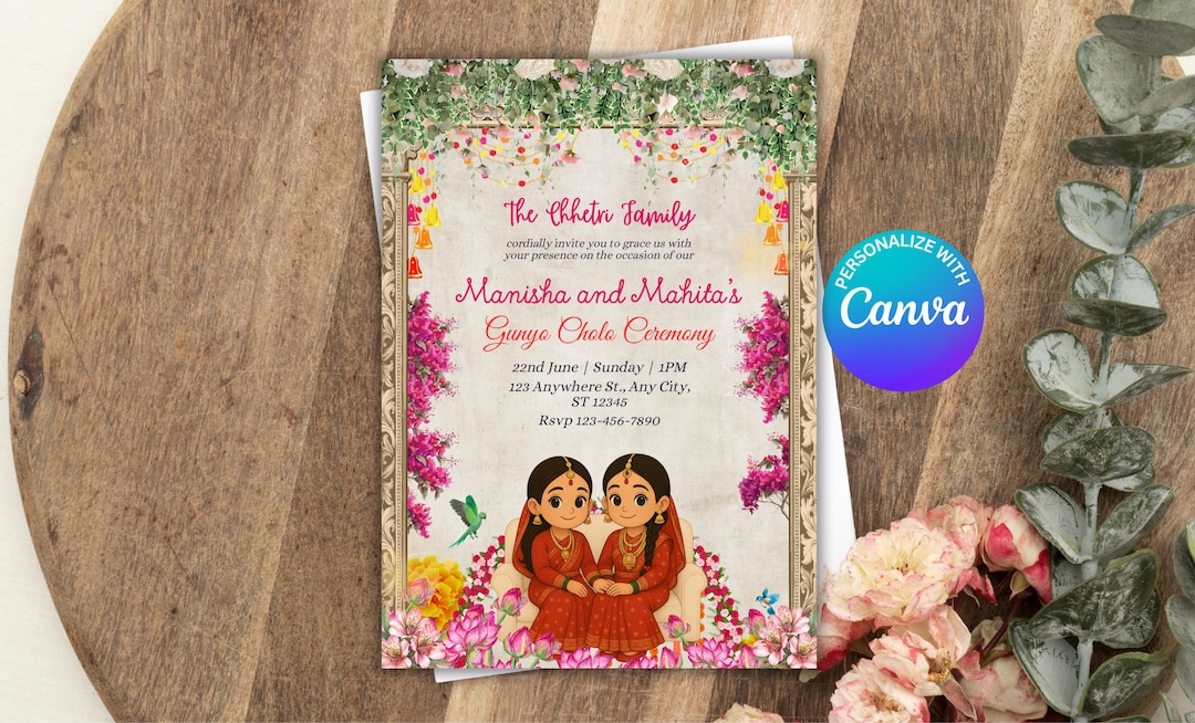 Gunyo Cholo Invite Twin Sister, Gunyo Choli Invitation, Nepali Half ...