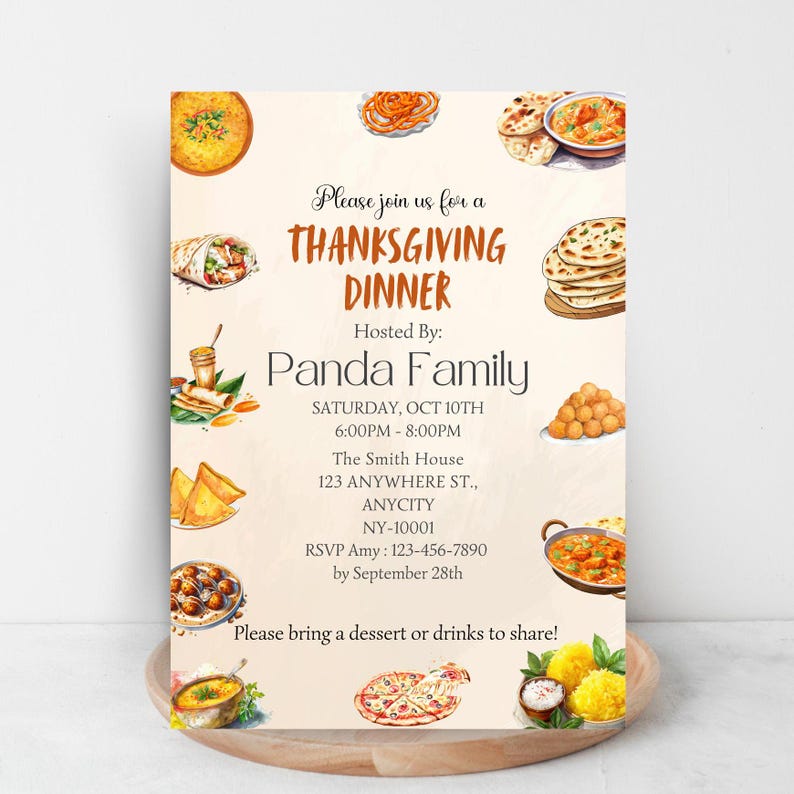 Indian Thanksgiving Dinner Invitation: Editable Festive Potluck Invite ...