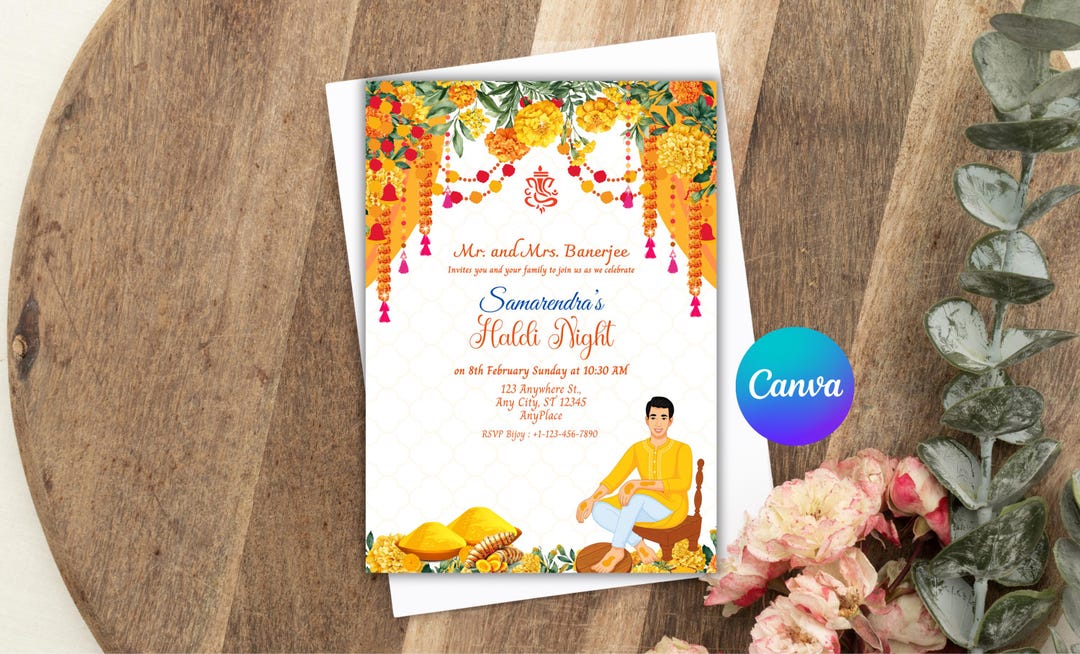 Haldi Night Invite Template, Haldi Ceremony Invitation Canva Editable ...