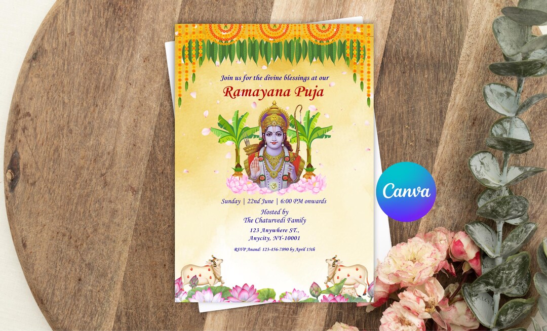 Editable Ramayana Pooja Invitation: Indian Puja Canva Template - Etsy