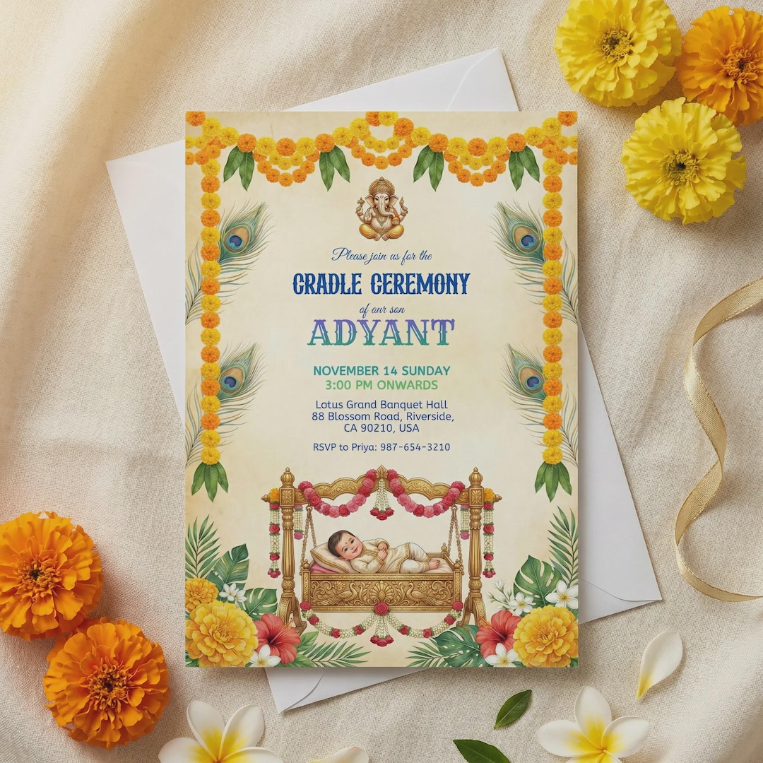 Baby Boy Cradle Ceremony Invitation: Naming Ceremony Invite Canva ...