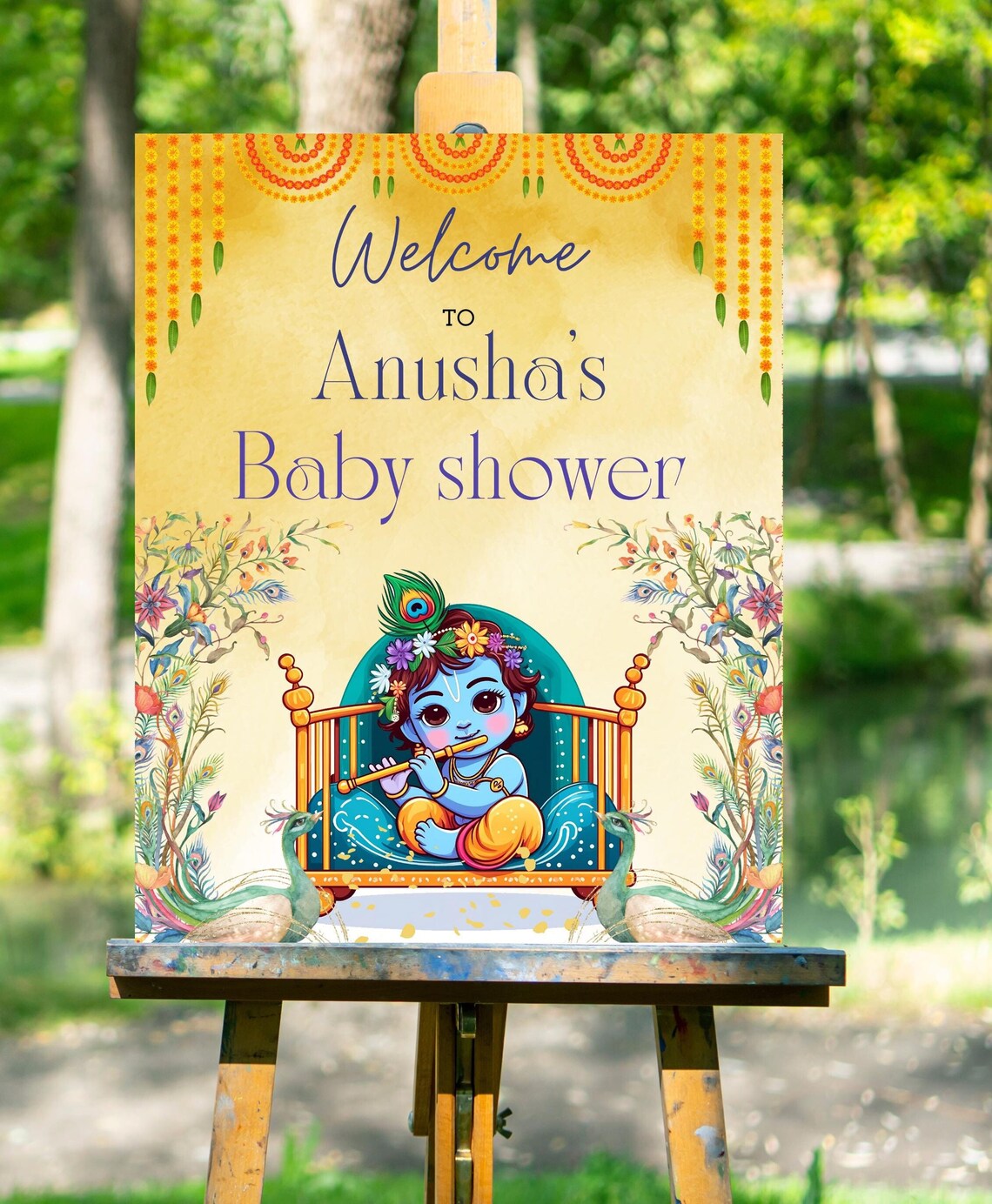 Indian Baby Shower Welcome Sign, Baby Krishna Godh Bharai Welcome ...