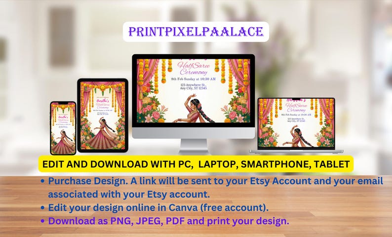 Half Saree Ceremony Invitation: Puberty Function Editable Canva ...