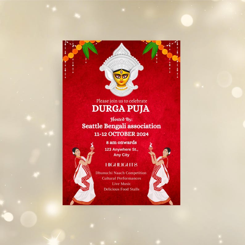 Durga Puja Invite, Indian Festive Puja Invite, Ma Durga Puja Invitation ...
