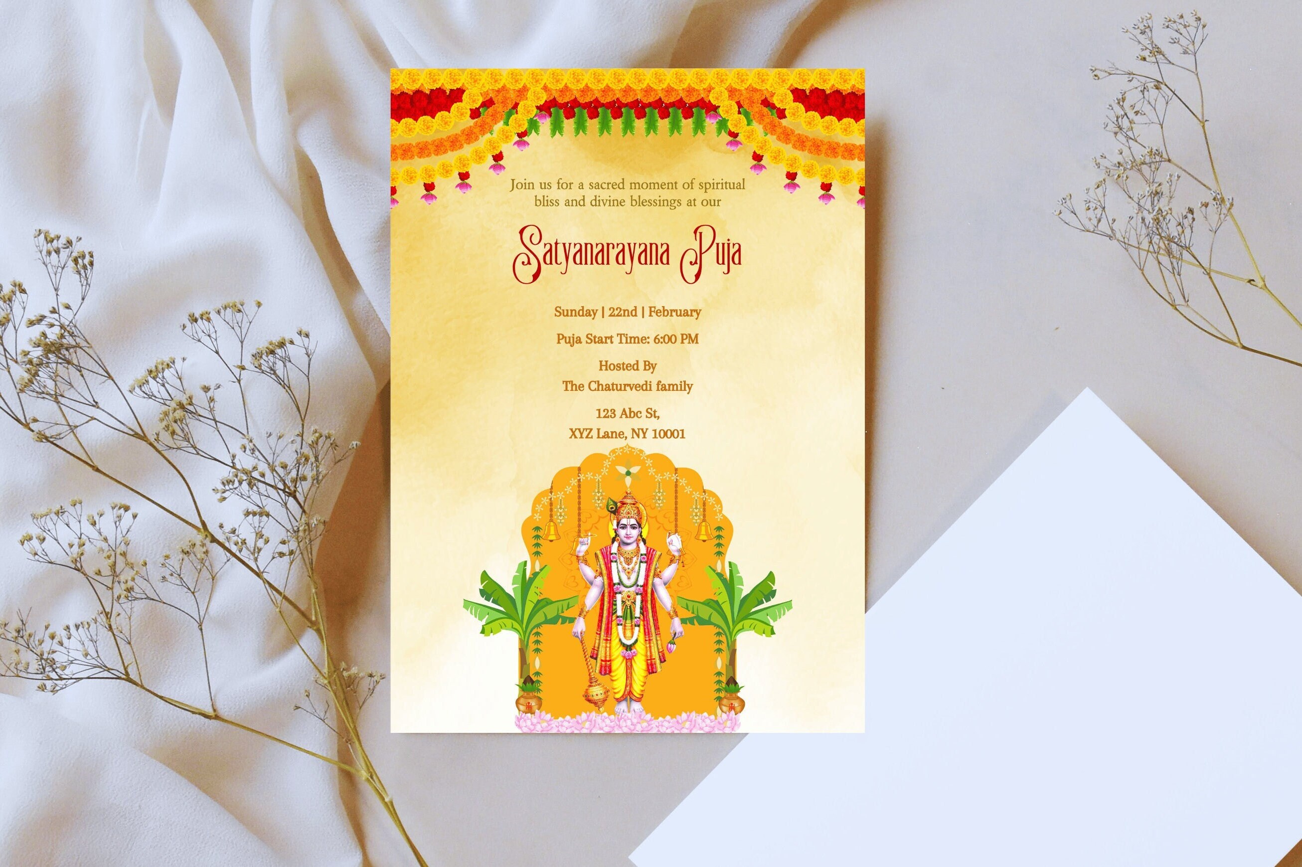 Satyanarayana Pooja Invitation | Editable Satyanarayan Katha Invite ...