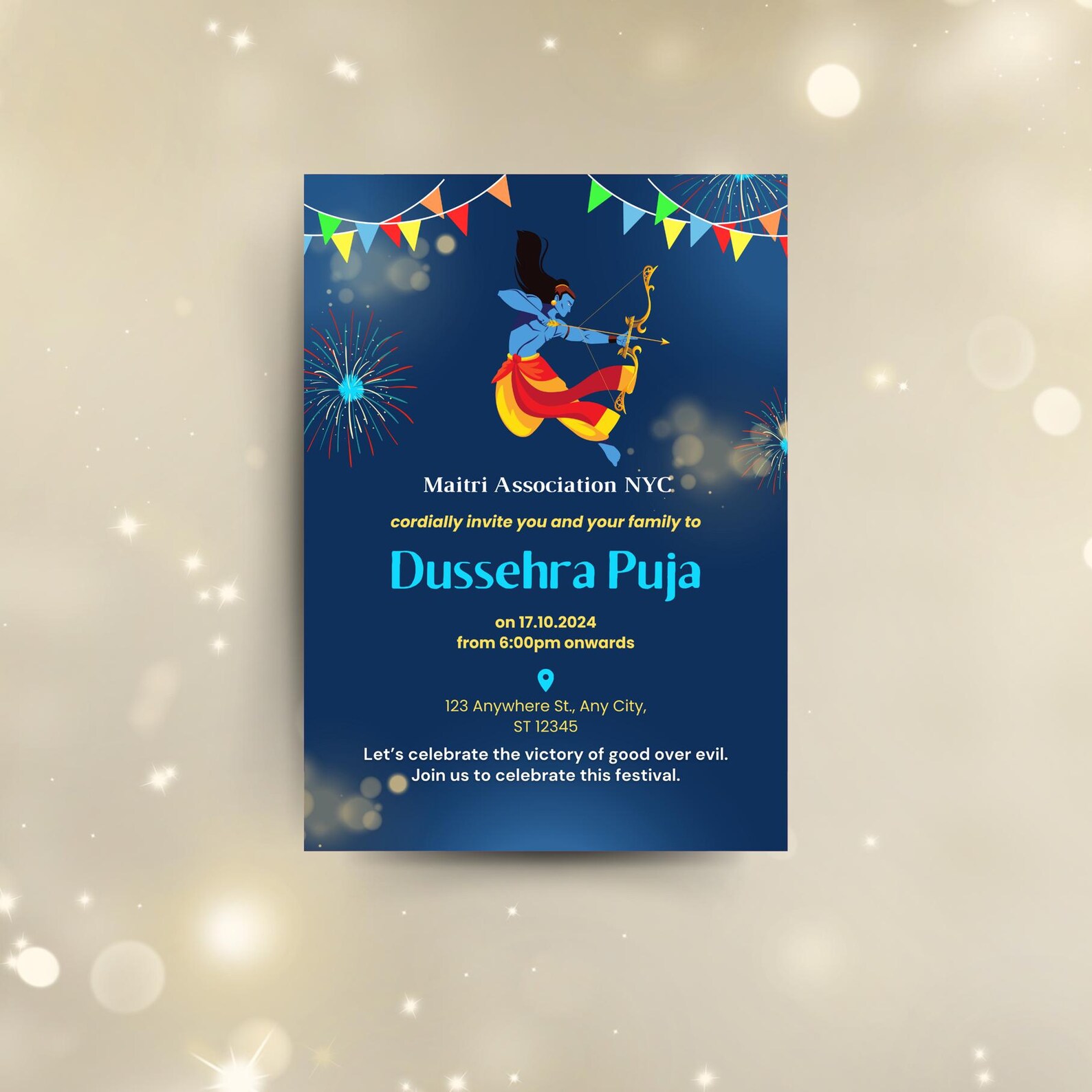 Dussehra Puja Invite, Dussehra Puja Invitation, Canva Editable Template ...