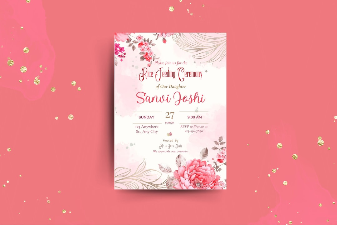 Editable Annaprashan Invitation Card Rice Feeding Ceremony Invite Pasni Mukhe Bhaat Onnoprashon ...