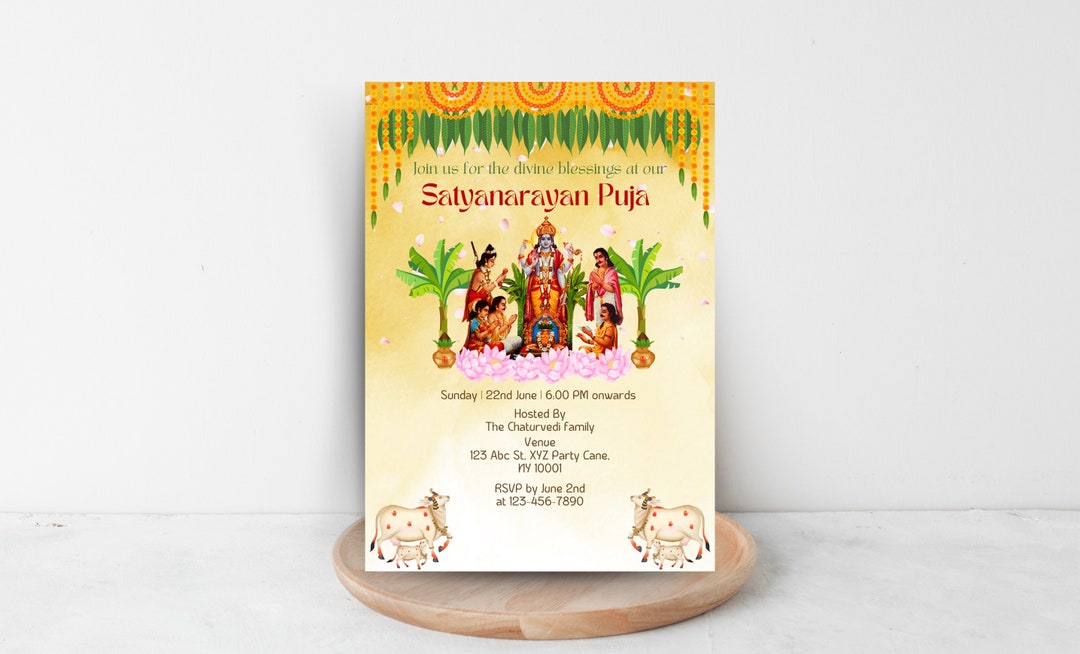 Satyanarayan Pooja Invitation | Editable Indian Puja Invite (digital ...