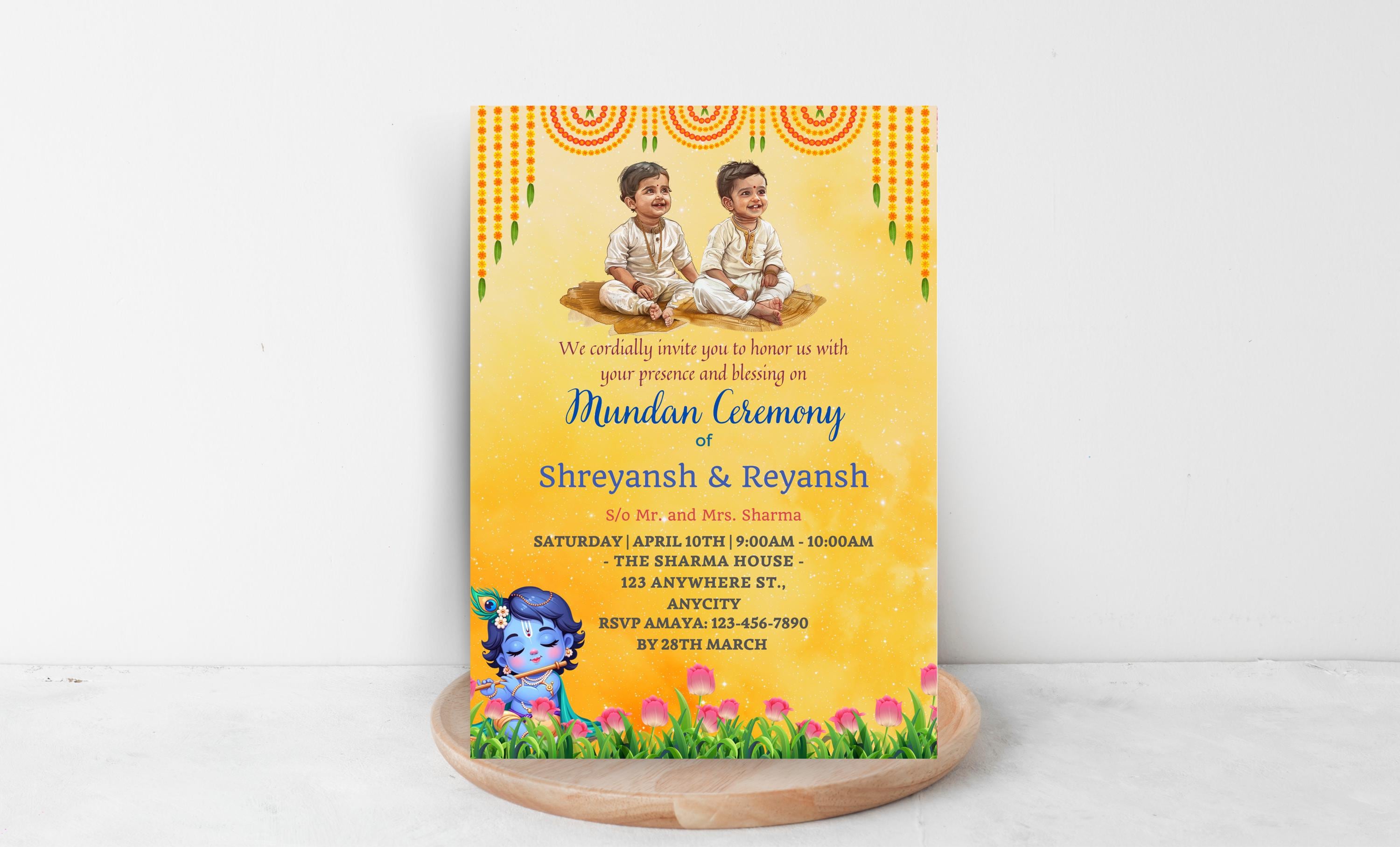 Baby Boy Twin Mundan Ceremony Invitation | Chudakarana, Choulam ...
