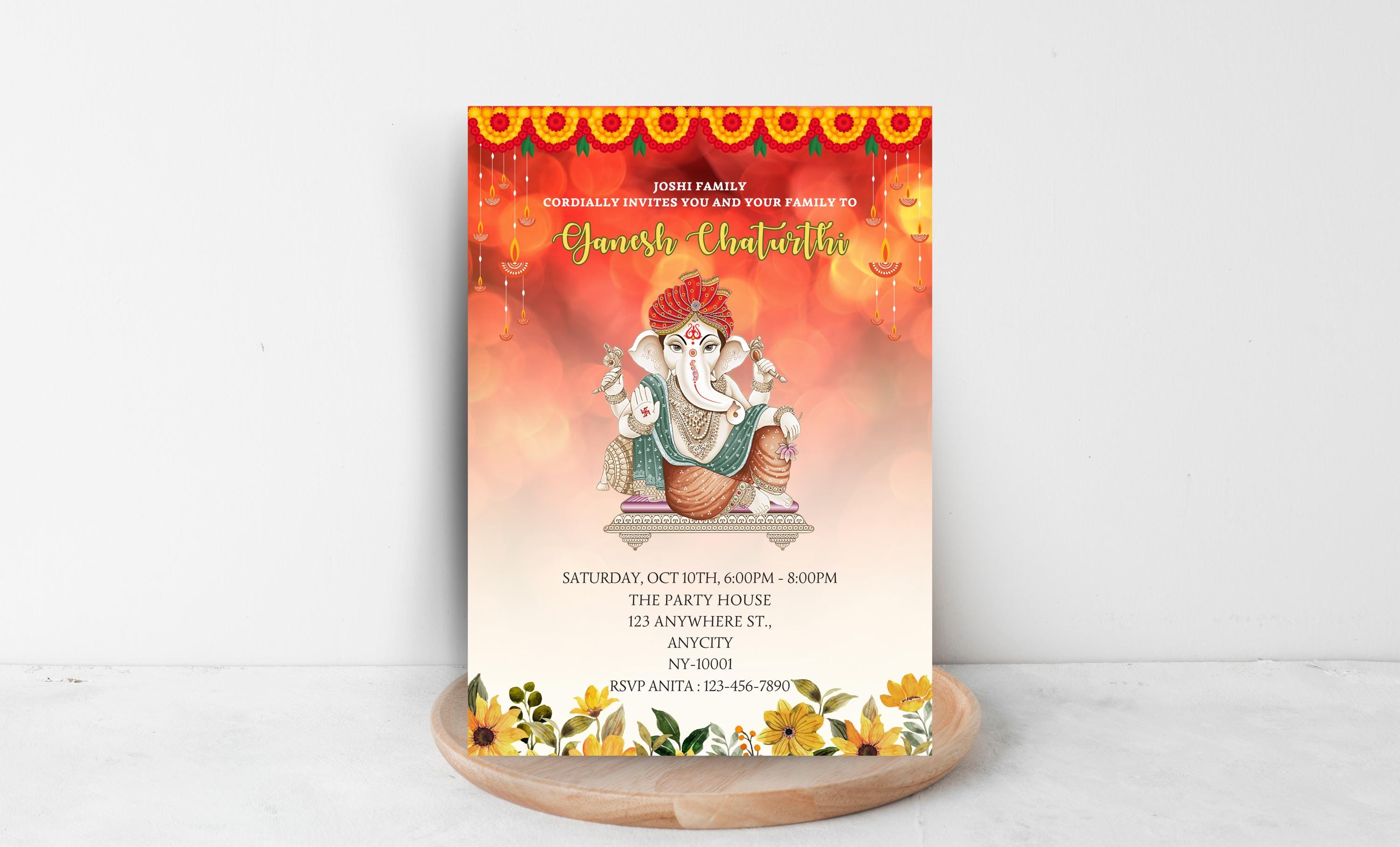 Ganesh Chaturthi Invite, Indian Puja Invitation, Canva Editable ...