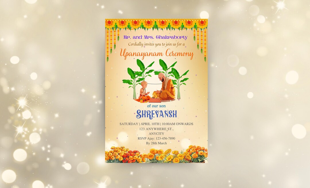 Upanayanam Invitation: Elegant Thread Ceremony, Editable Canva Template ...