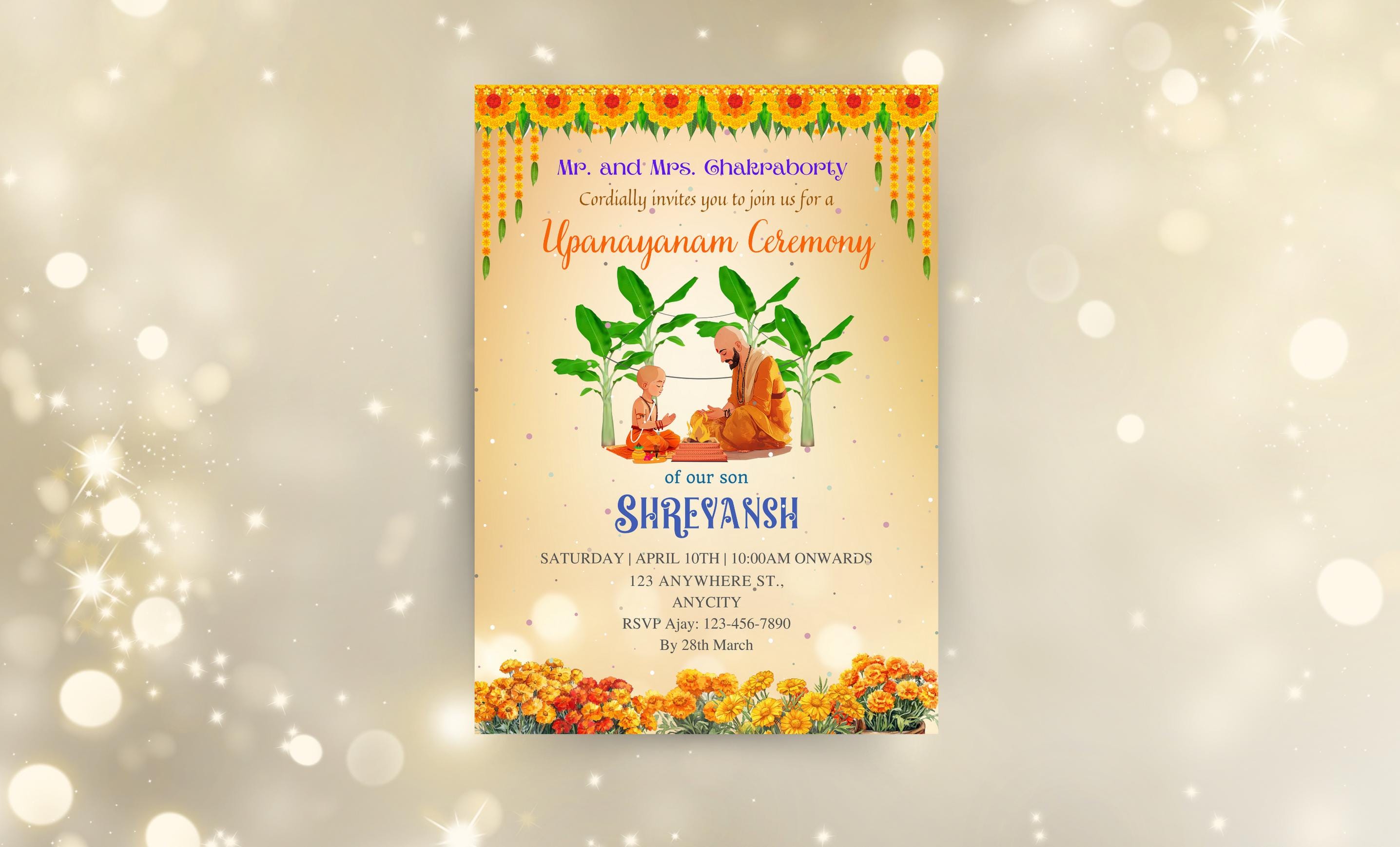 Upanayanam Invitation, Thread, Janeu Ceremony Invitation, Jandhyam ...