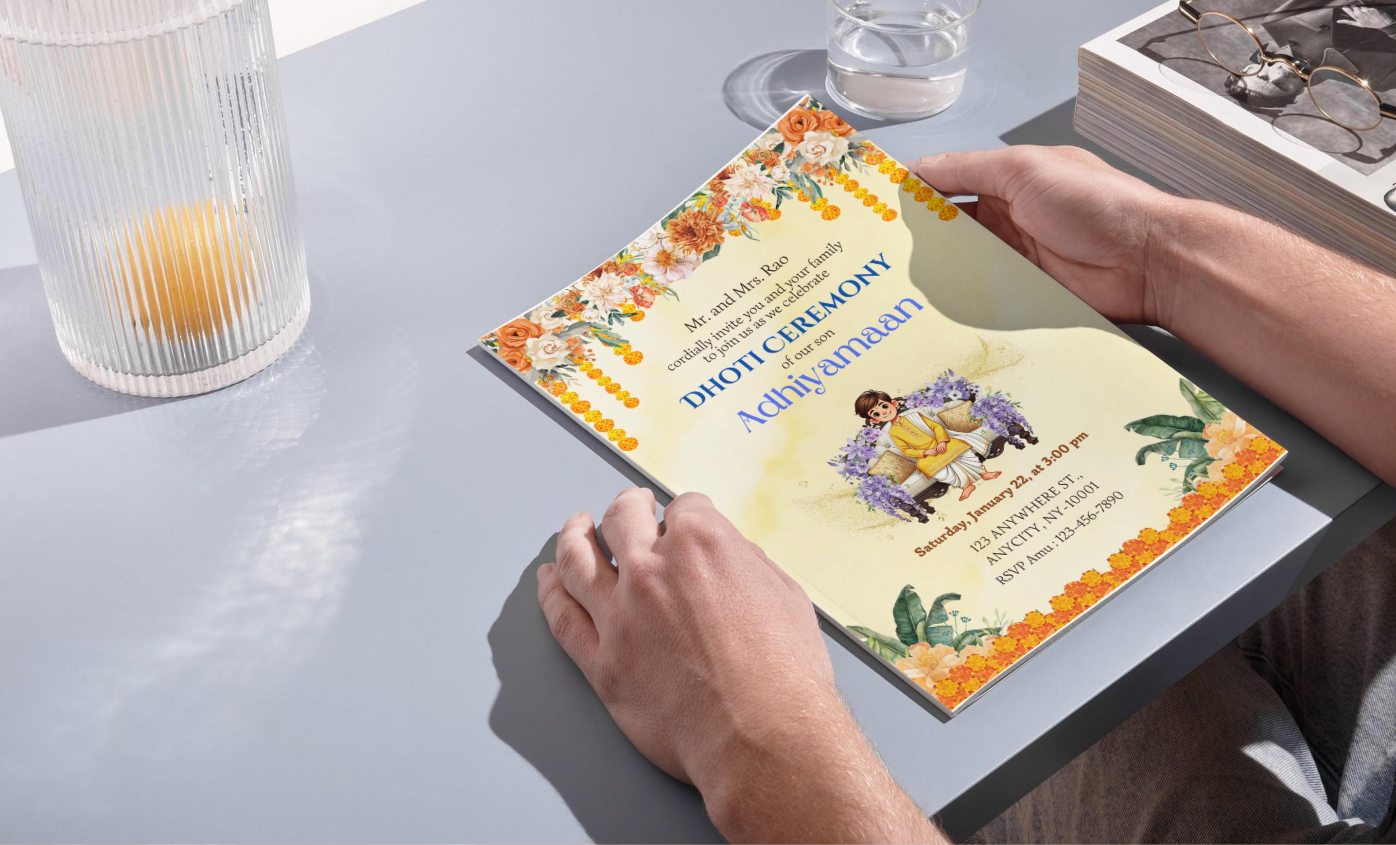 Dhoti Ceremony Invitation, Dhoti Function Invite, Panchalu Invitation ...