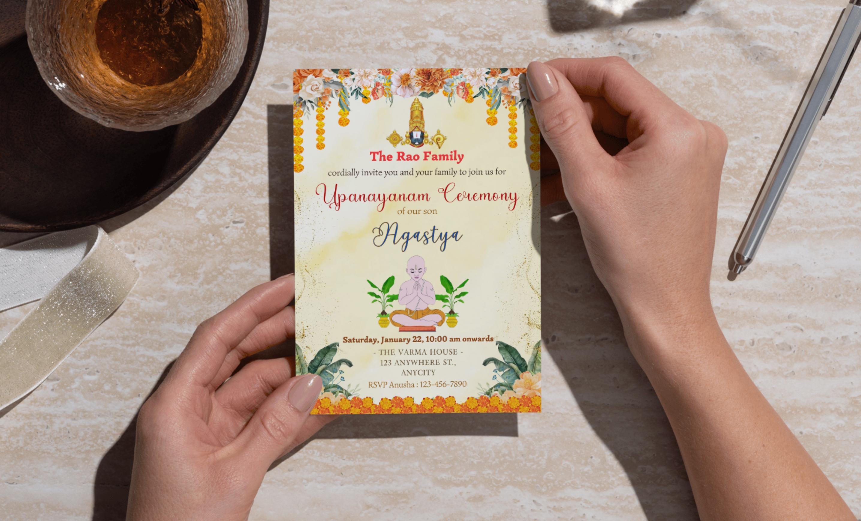 Upanayanam Invitation, Thread Ceremony, Janeu Ceremony Invitation ...