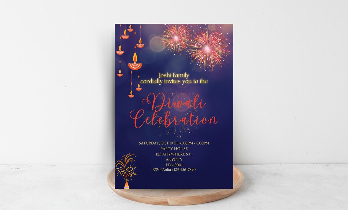 Diwali Party Invite, Indian Deepawali Celebration Invitation, Hindu ...