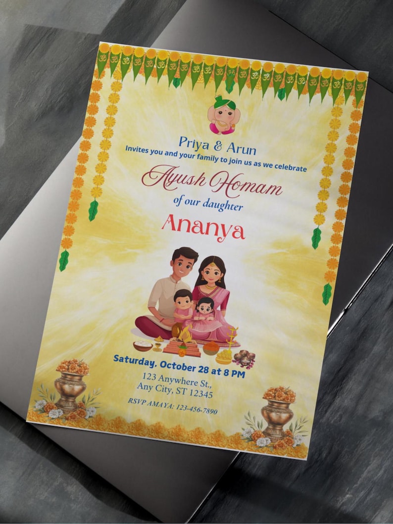 Baby Girl Ayush Homam Invitation: Personalized Canva Template (digital ...