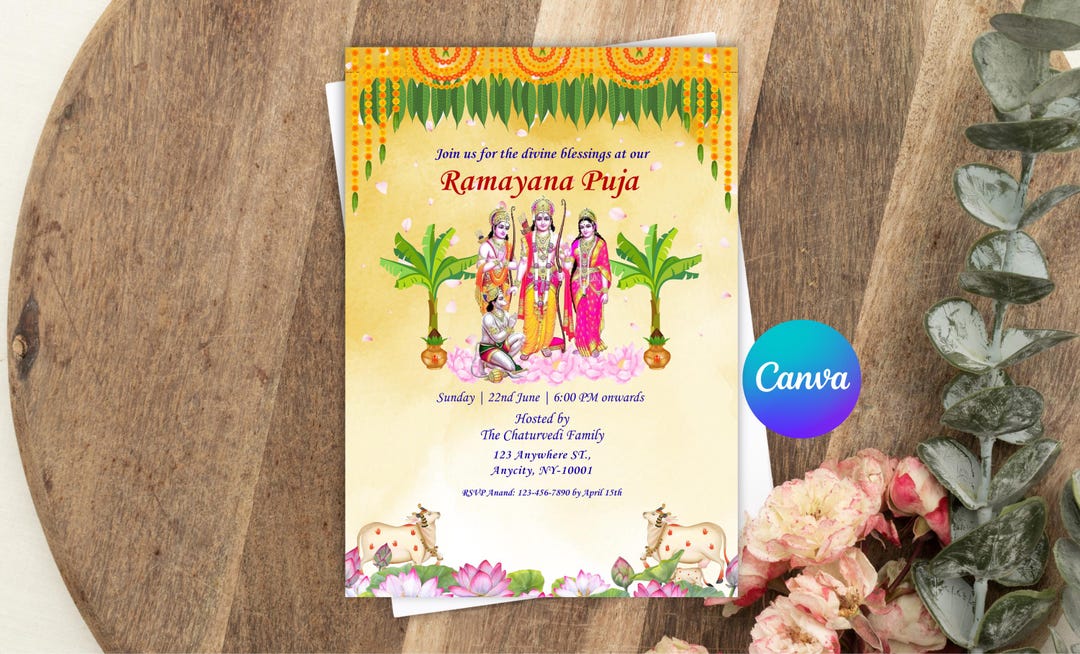 Editable Ramayana Pooja Invitation: Indian Puja Canva Template - Etsy ...