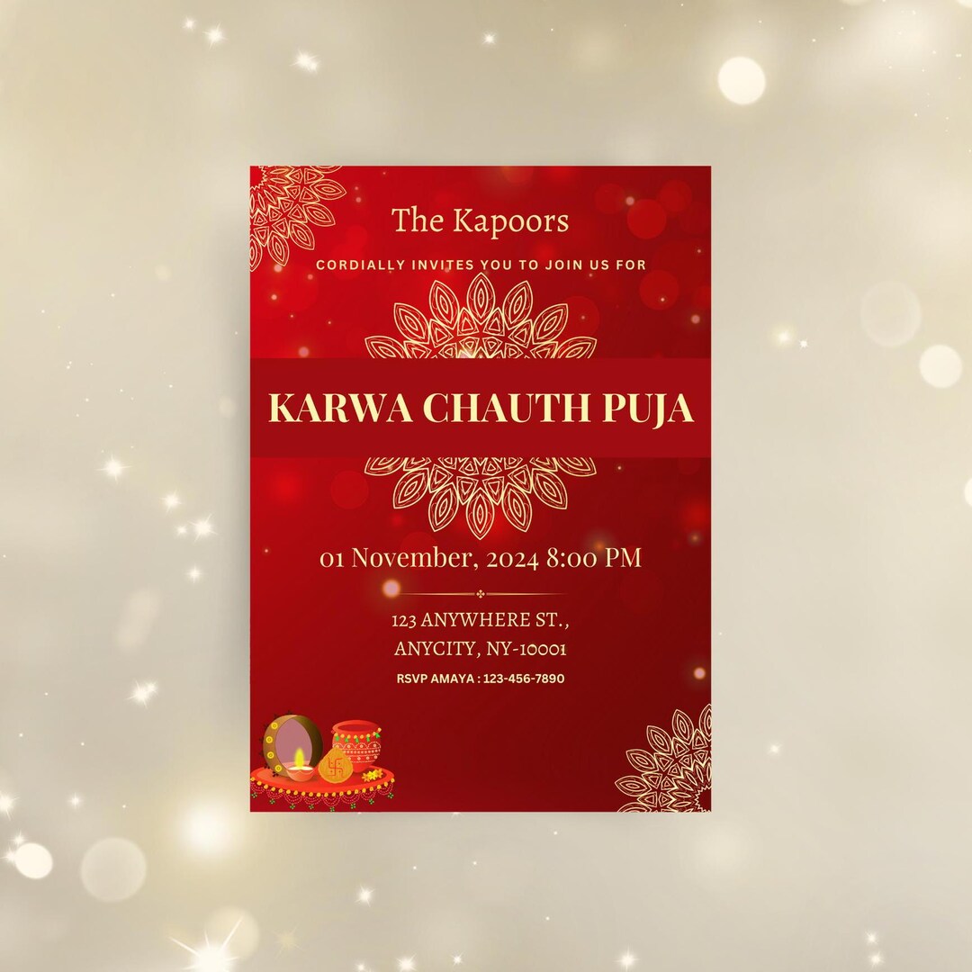 Karwa Chauth Puja Invite, Indian Festive Puja Invitation, Instant ...