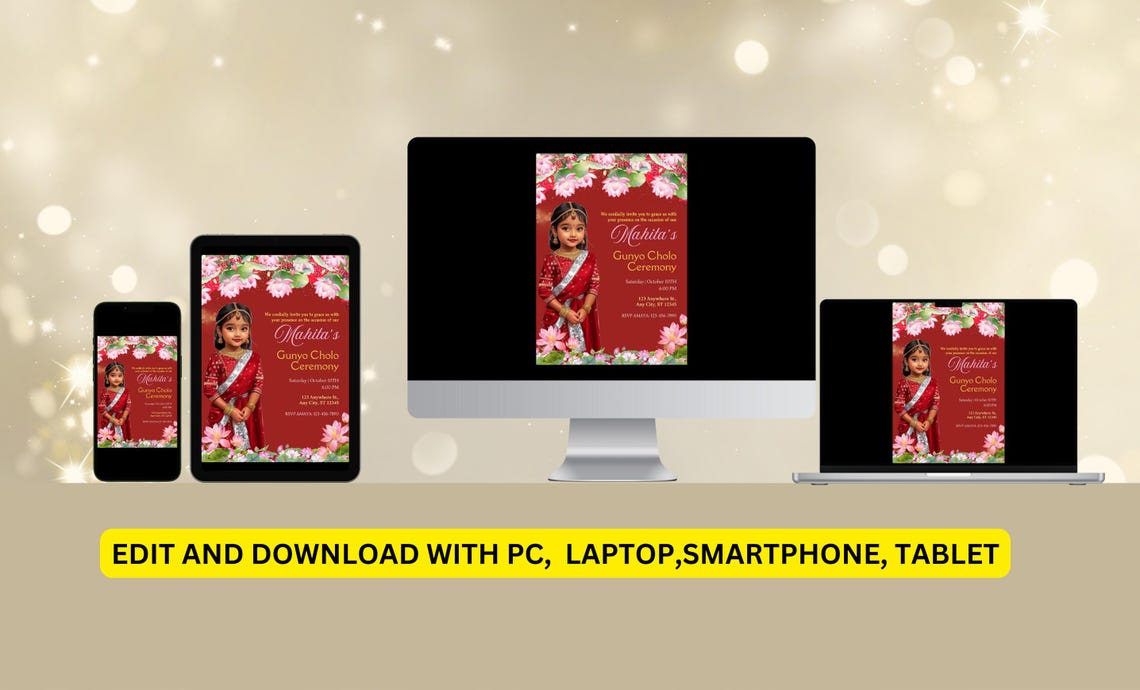 Gunyo Cholo Invite, Gunyo Choli Invitation, Nepali Half Saree Function ...