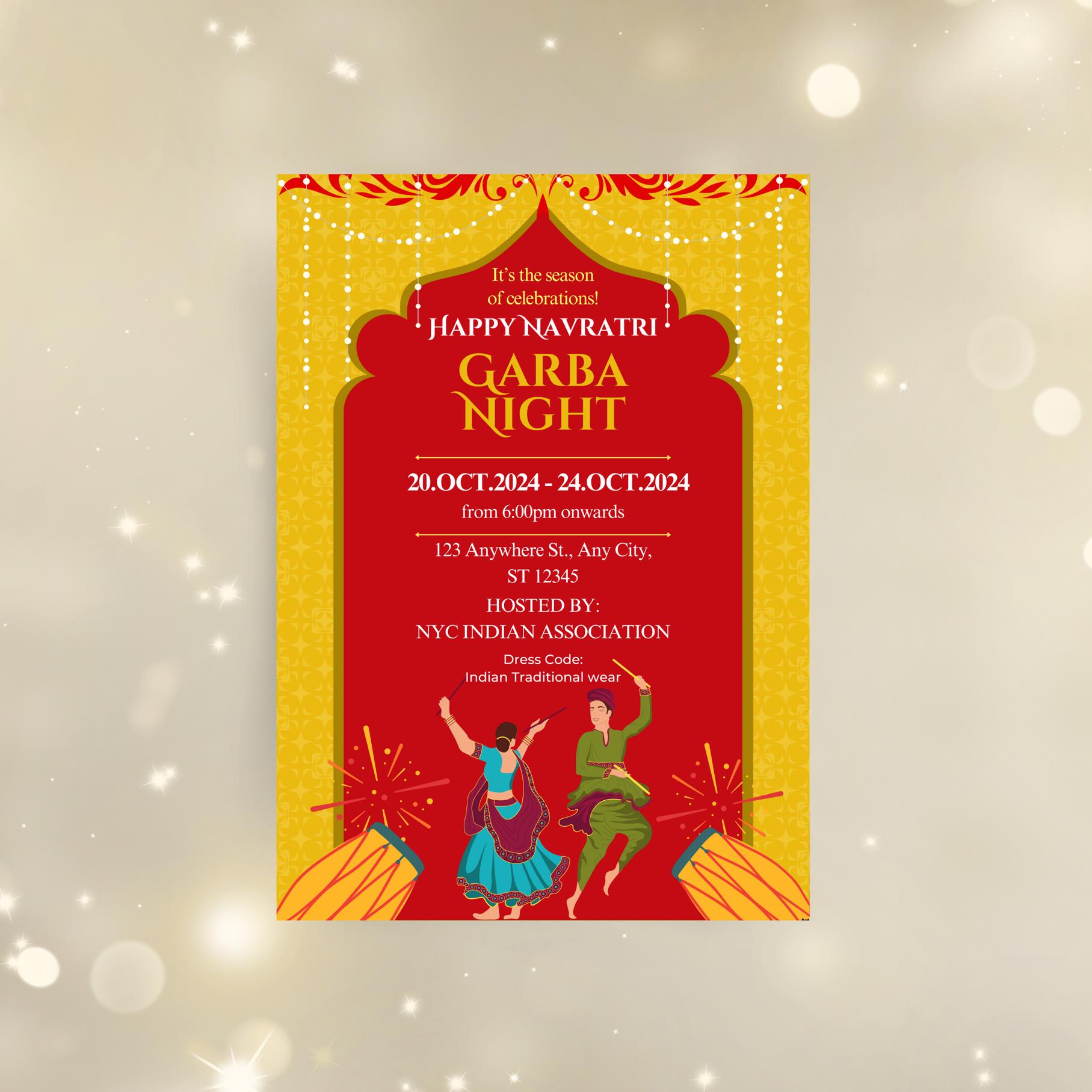 Navratri Dandiya Nights Garba Invite, Garba Invitation, Indian Dance ...