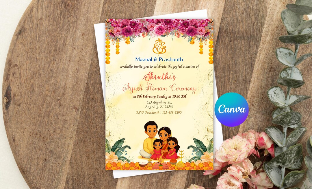 Ayush Homam Ceremony Invitation: Baby Girl Canva Template (digital ...