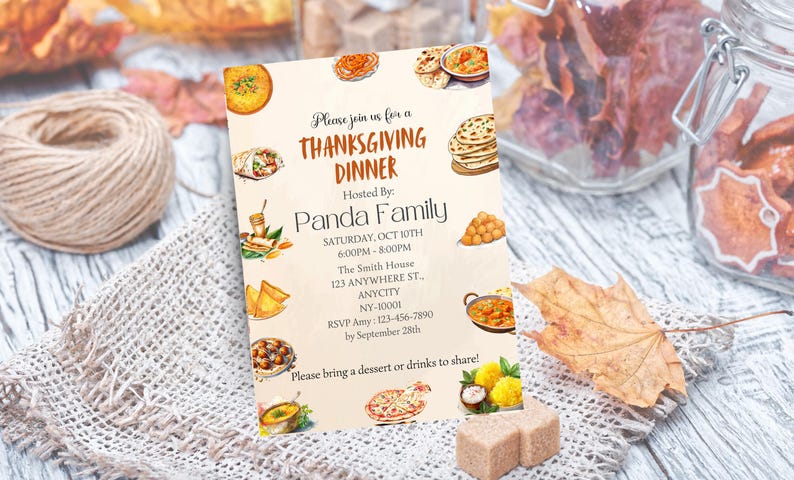 Indian Thanksgiving Dinner Invitation: Editable Festive Potluck Invite ...