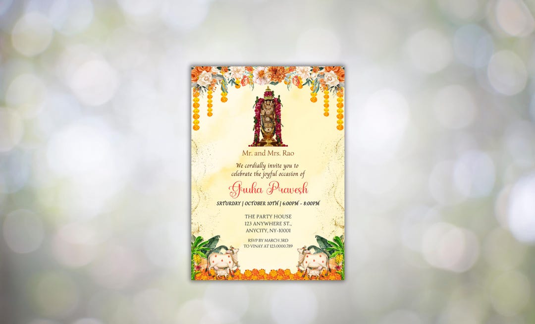 Indian Griha Pravesh Invitation: Housewarming Balaji Invite (canva ...