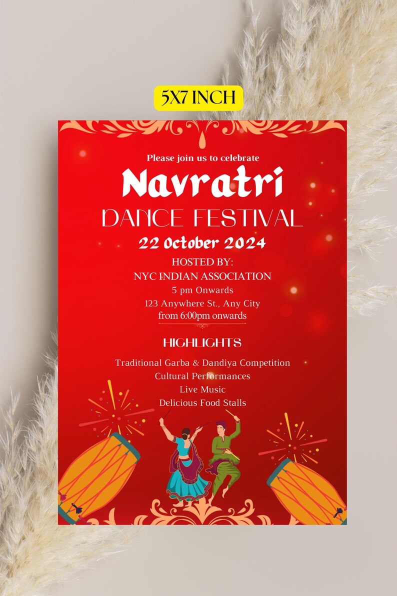 Navratri Dandiya Nights Garba Invite, Garba Invitation, Indian Dance ...