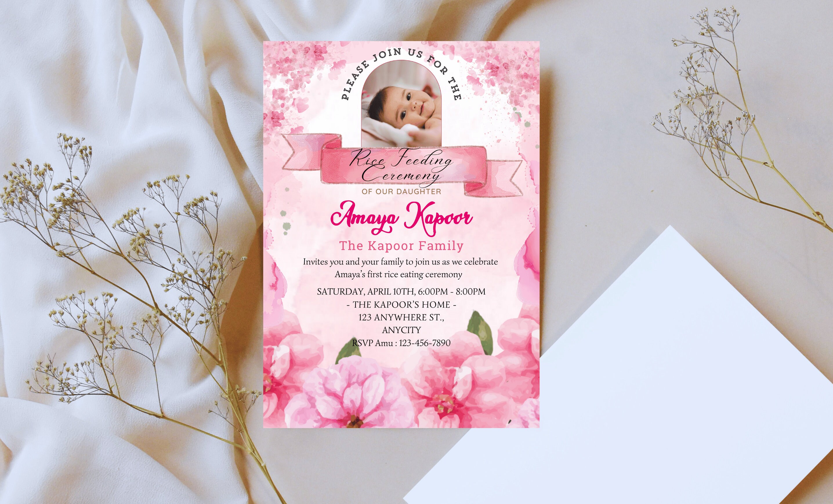 Editable Annaprashan Invitation Card Rice Feeding Ceremony Invite Pasni Mukhe Bhaat Onnoprashon ...