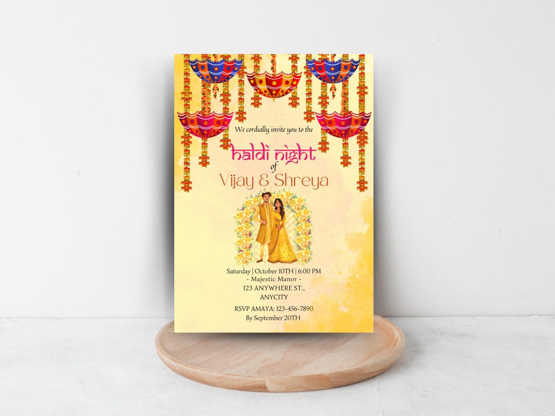 Vibrant Indian Couple Haldi Invitation Pithi, Maiyan, Tel Baan, Gaye ...