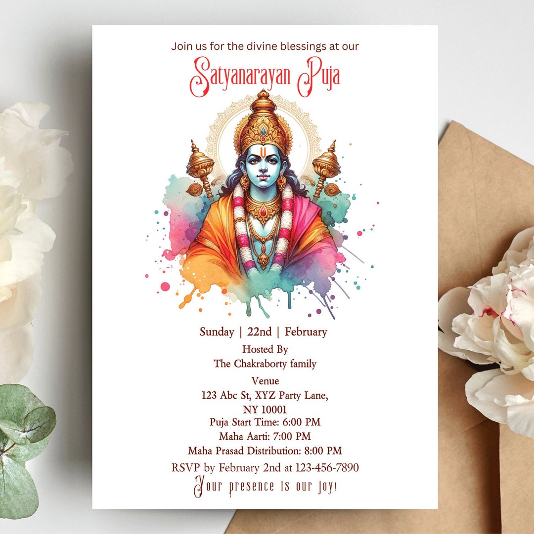 Editable Satyanarayan Pooja Invitation: Indian Katha Invite (digital ...