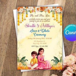 Dhoti Ceremony & Saree Ceremony Invitation, South Indian Ceremony ...