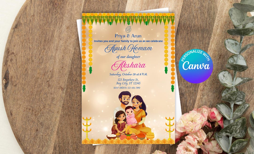 Ayush Homam Ceremony Invitation: Personalized Canva Template (digital ...