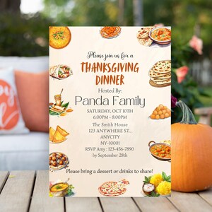 Indian Thanksgiving Dinner Invitation: Editable Festive Potluck Invite ...